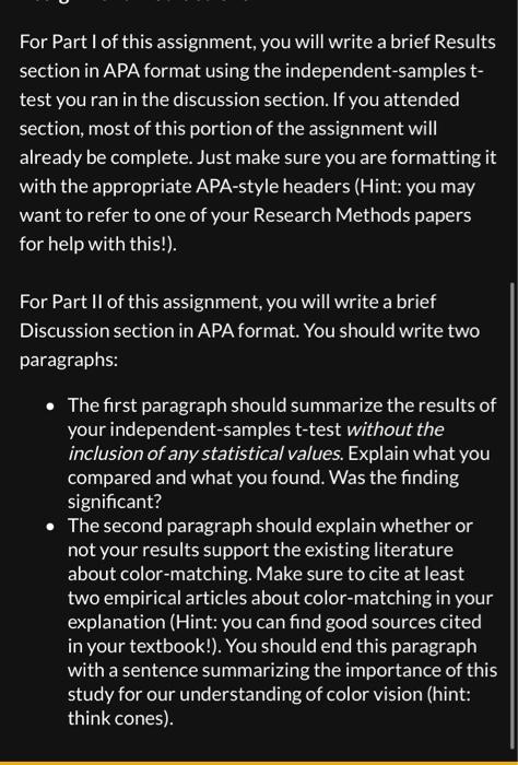 Solved For Part I of this assignment, you will write a brief | Chegg.com