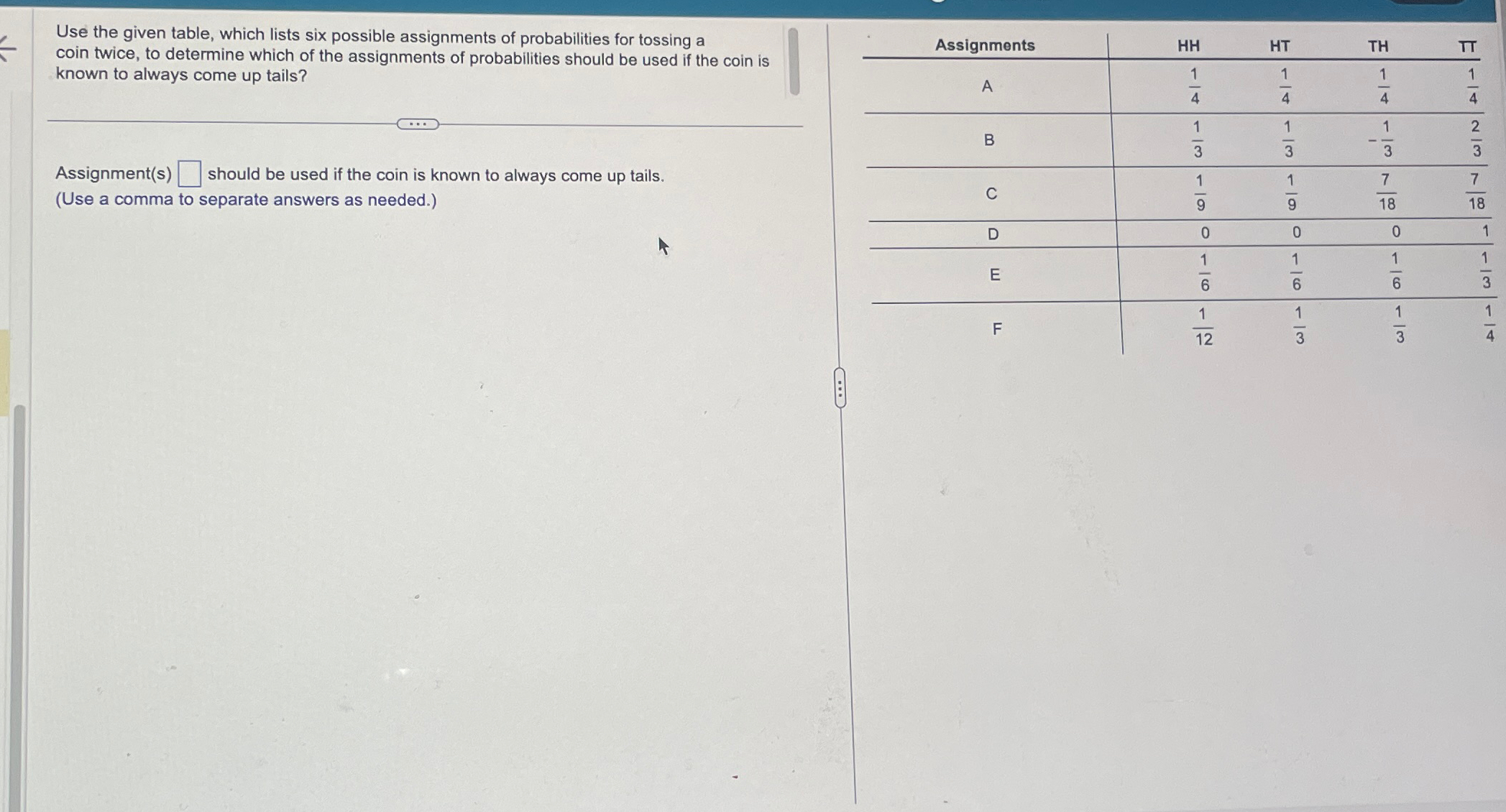 Solved Use the given table, which lists six possible | Chegg.com
