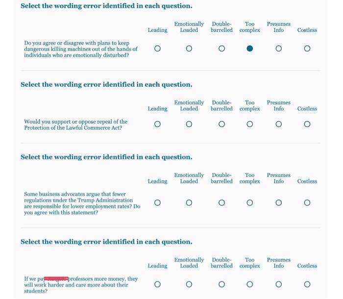 Solved Select the wording error identified in each question. | Chegg.com