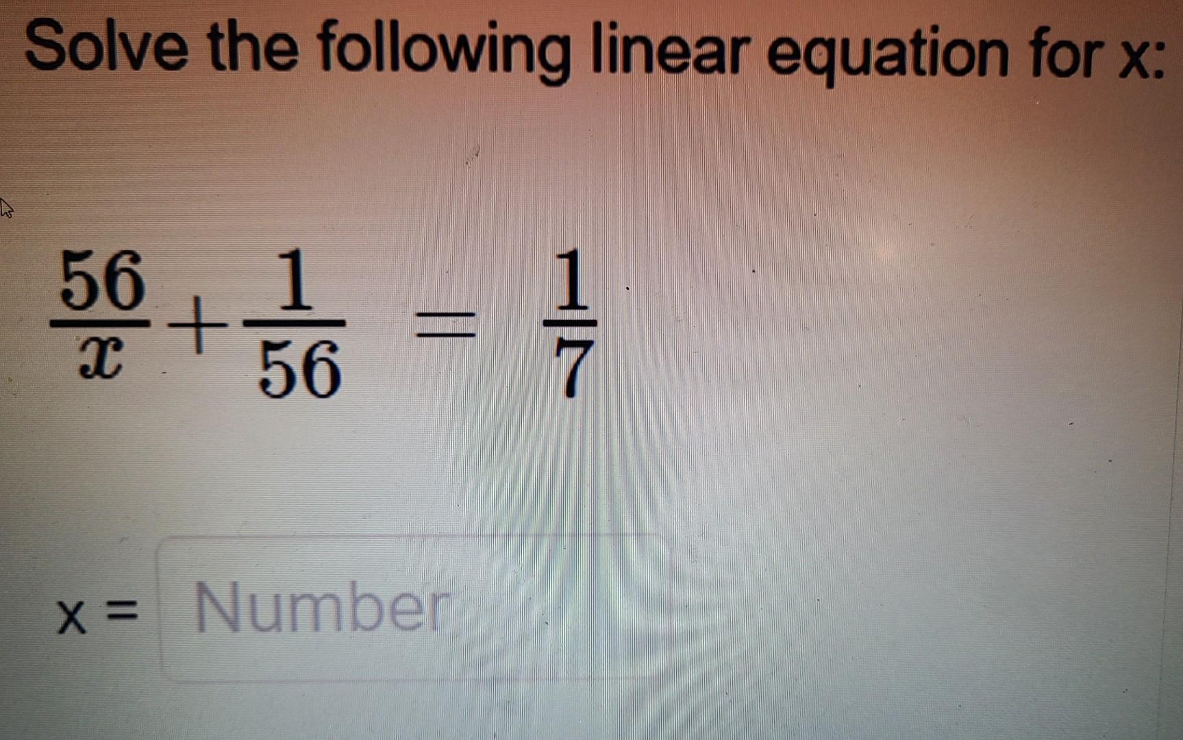 Solved Solve the following linear equation for x | Chegg.com
