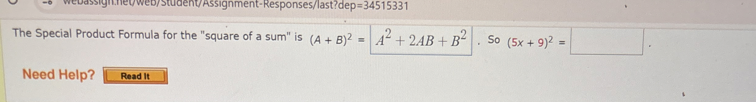 Solved The Special Product Formula for the "square of a sum" | Chegg.com