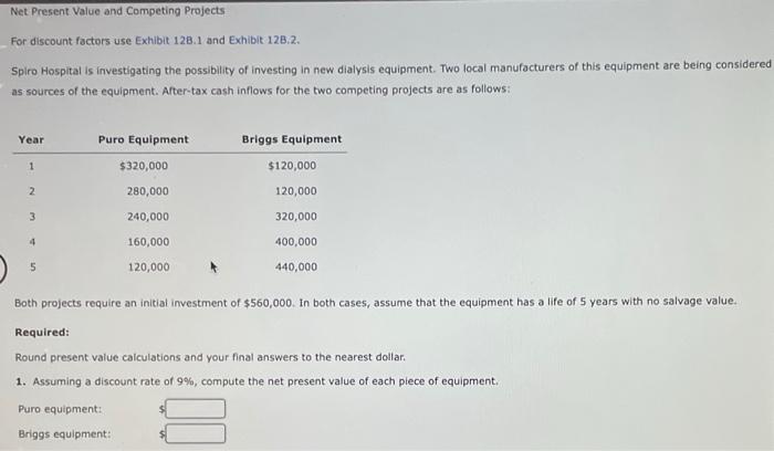 Solved Net Present Value and Competing Projects For discount | Chegg.com