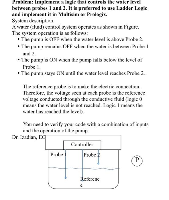 Solved Problem: Implement a logic that controls the water | Chegg.com