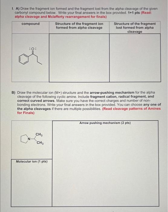 Solved I. A) Draw the fragment ion formed and the fragment | Chegg.com