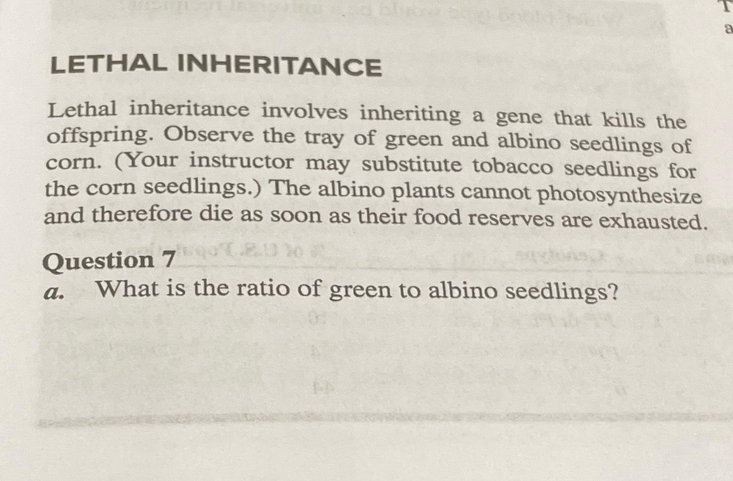 Solved LETHAL INHERITANCELethal inheritance involves | Chegg.com
