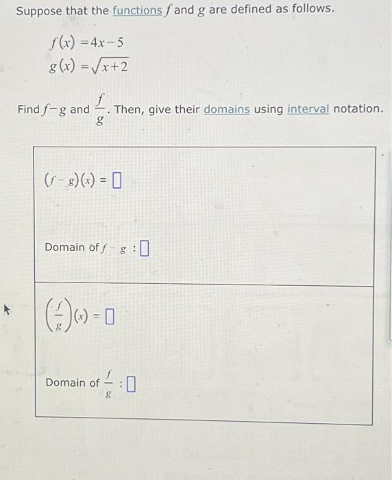 Solved Suppose that the functions fand g are defined as | Chegg.com