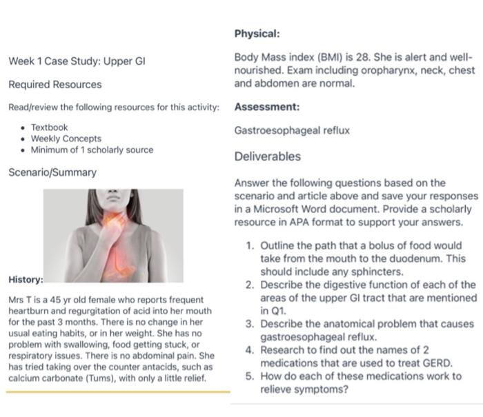 Solved Physical: Week 1 Case Study: Upper GI Body Mass index | Chegg.com