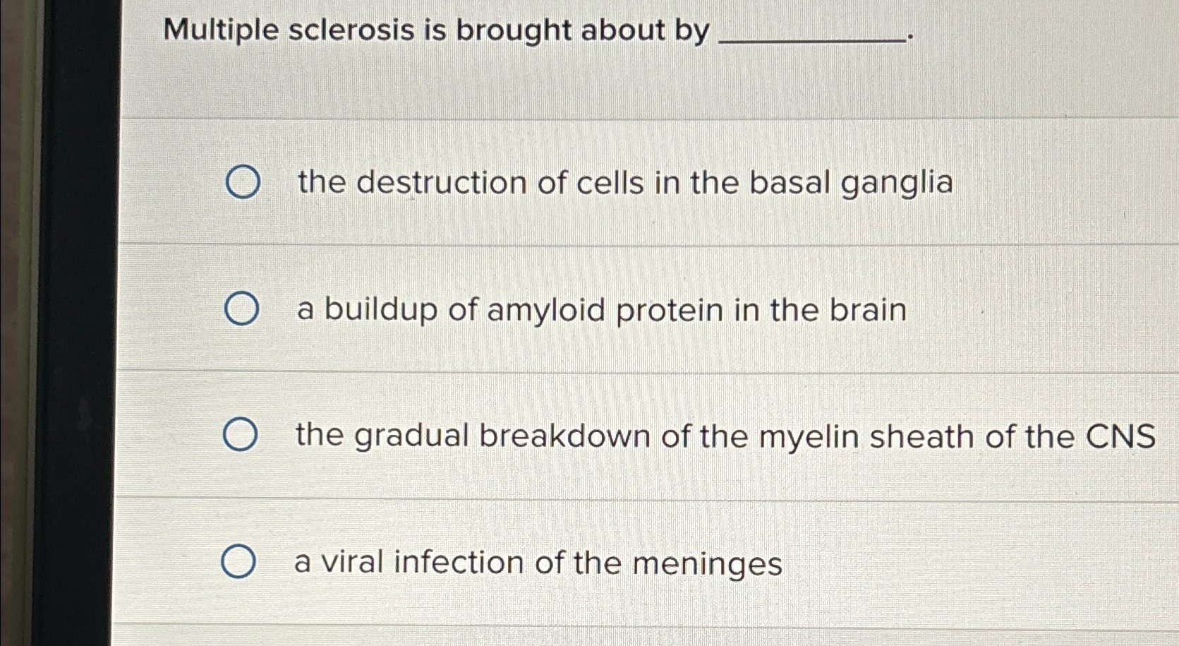 Solved Multiple sclerosis is brought about bythe destruction | Chegg.com