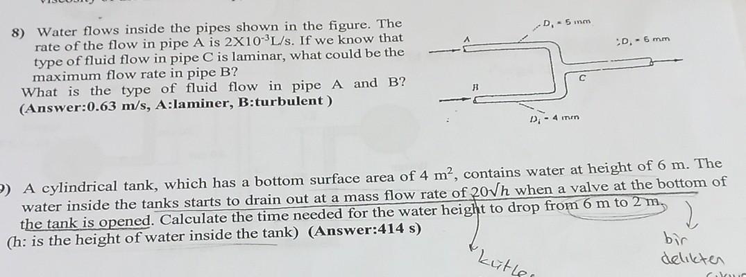 Solved 8) Water flows inside the pipes shown in the figure. | Chegg.com