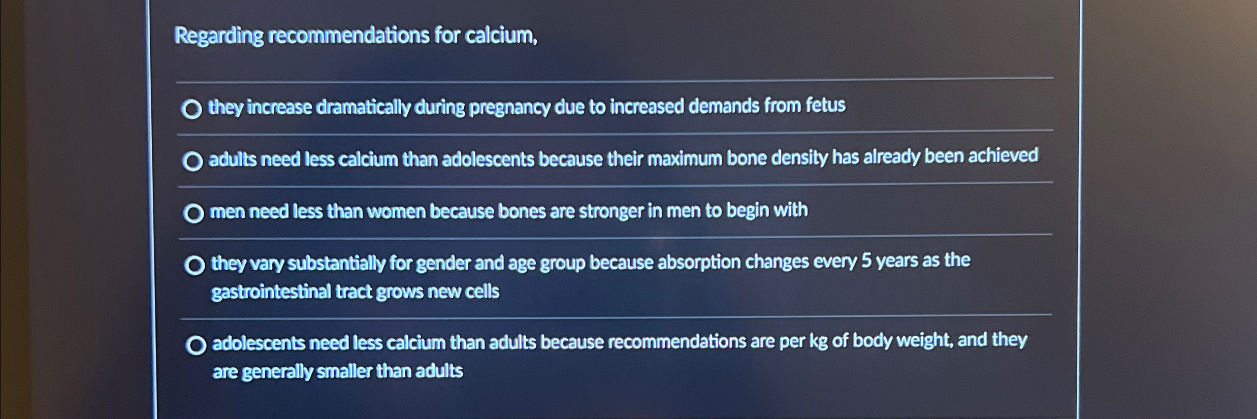 Solved Regarding recommendations for calcium,they increase | Chegg.com