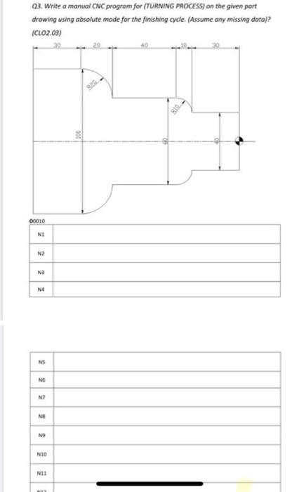 Solved 03. Write a manual CNC program for (TURNING PROCESS) | Chegg.com