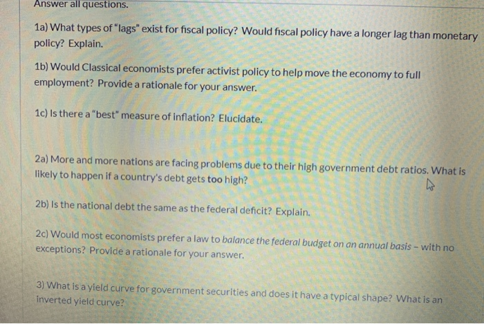 Solved Answer all questions. 1a) What types of "lags" exist | Chegg.com