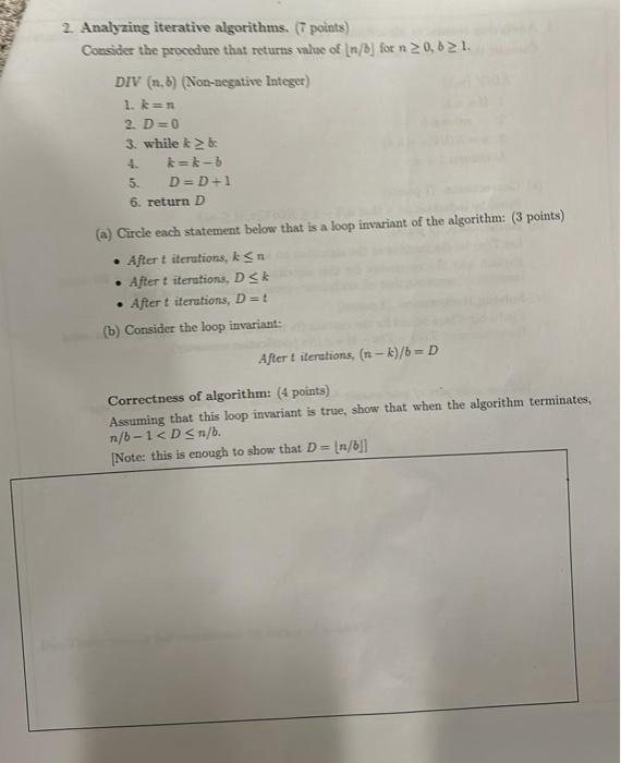 Solved 2 Analyzing Iterative Algorithms 7 Points 9838