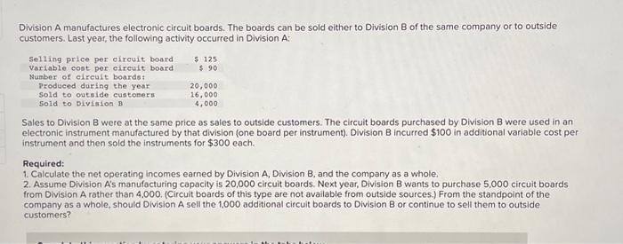 Solved Division A manufactures electronic circuit boards. | Chegg.com