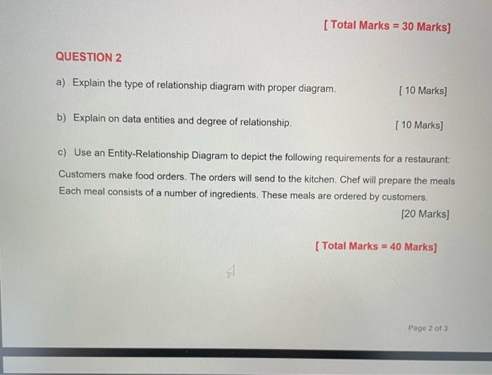 Solved [ Total Marks = 30 Marks] QUESTION 2 a) Explain the | Chegg.com