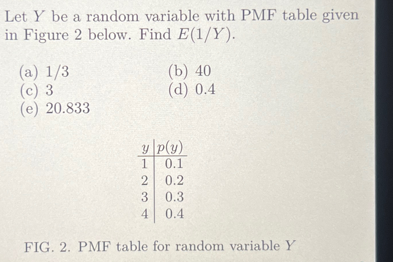 Solved Let Y ﻿be a random variable with PMF table given in | Chegg.com
