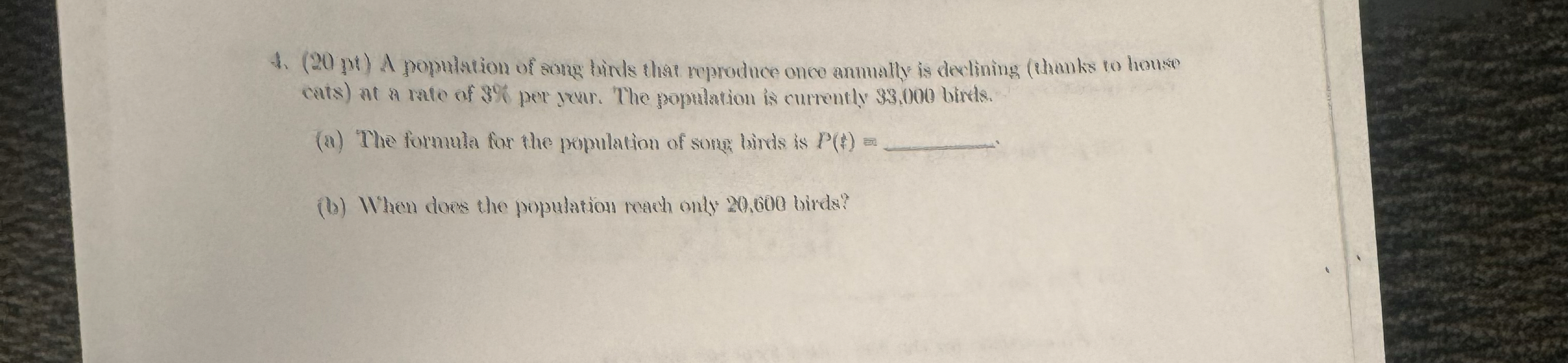 Solved by an EXPERT 4.A population of song birds that reproduce once ...