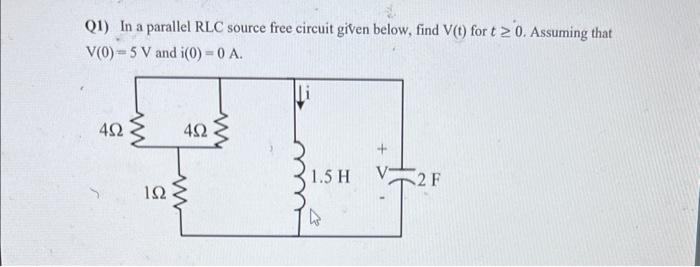 Solved Q1) In a parallel RLC source free circuit given | Chegg.com