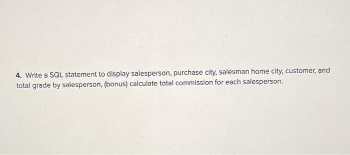 Solved 4. Write a SQL statement to display salesperson, | Chegg.com