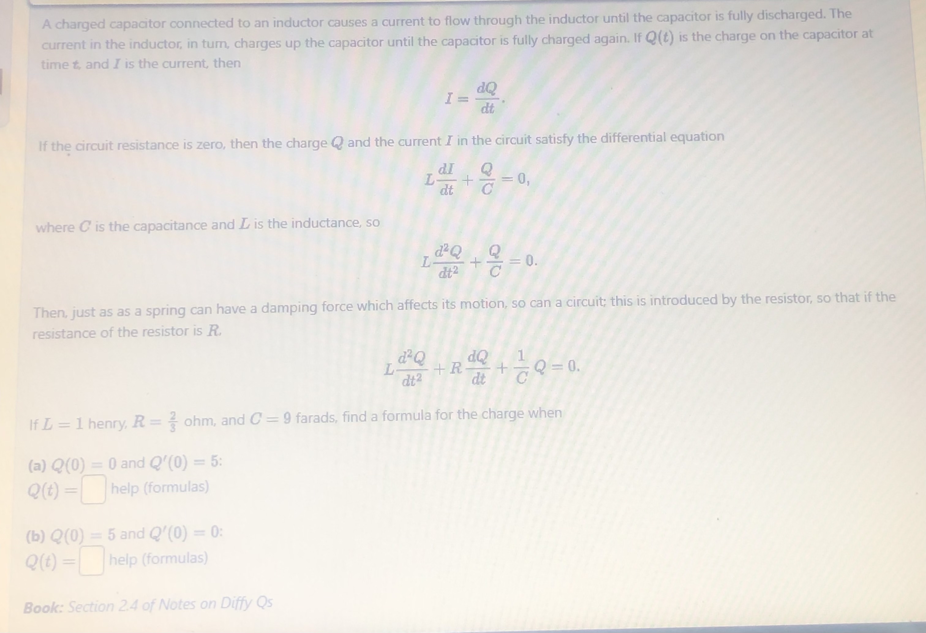 Solved A charged capacitor connected to an inductor causes a | Chegg.com