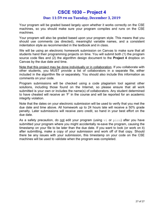 CSCE 1030: Homework 4 Due: 11:59 PM on Tuesday, | Chegg.com