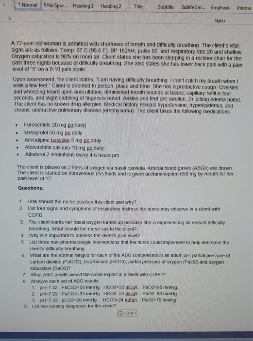 Solved 1 Normal 1 No Spac. Heading 1 Heading 2 Title | Chegg.com