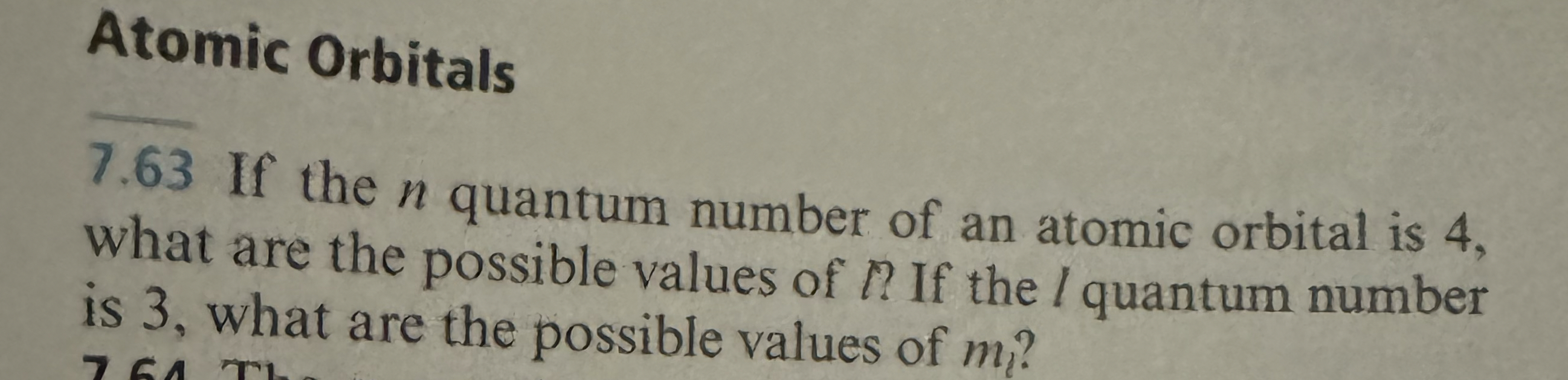Solved Atomic Orbitals7.63 ﻿If the n ﻿quantum number of an | Chegg.com