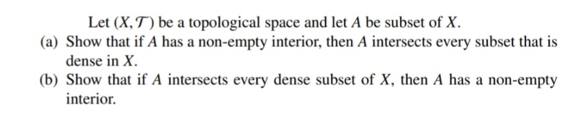 Solved Let (x,T) ﻿be a topological space and let A ﻿be | Chegg.com