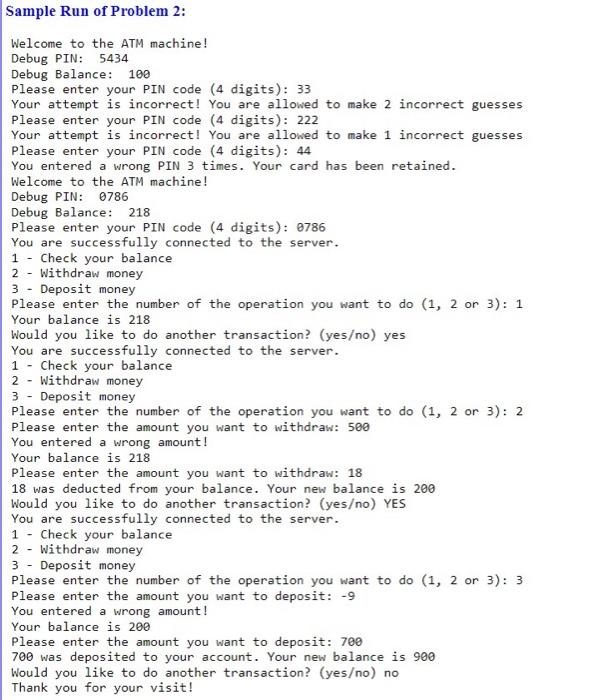 You will create a program to simulate an ATM baaking | Chegg.com