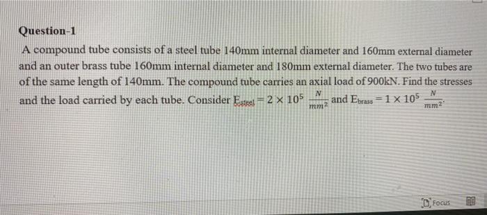 Solved Question-1 A compound tube consists of a steel tube | Chegg.com