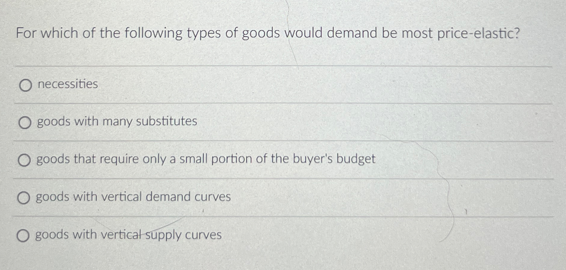 Solved For which of the following types of goods would | Chegg.com
