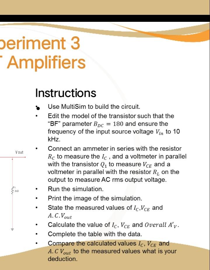 Solved periment 3 Amplifiers Vout 1x0 Instructions Use | Chegg.com