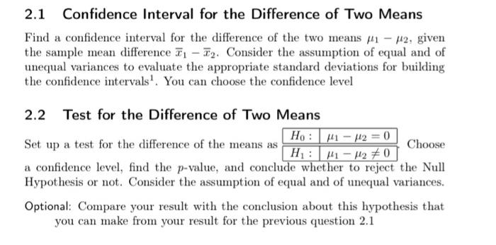 Solved 2.1 Confidence Interval for the Difference of Two | Chegg.com