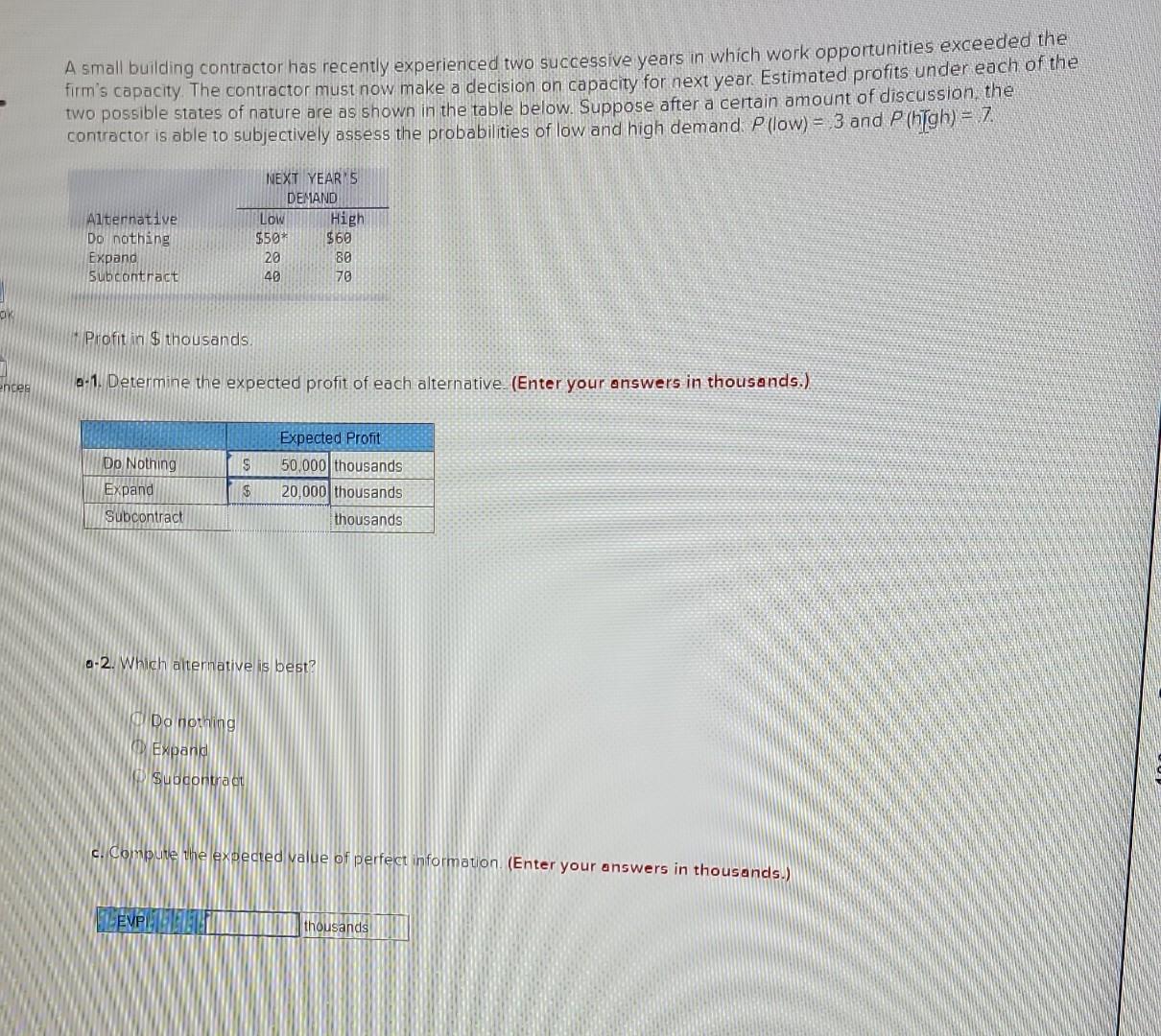 Solved A small building contractor has recently experienced | Chegg.com