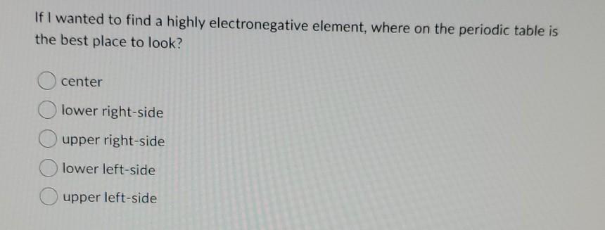 Solved If I wanted to find a highly electronegative element, | Chegg.com