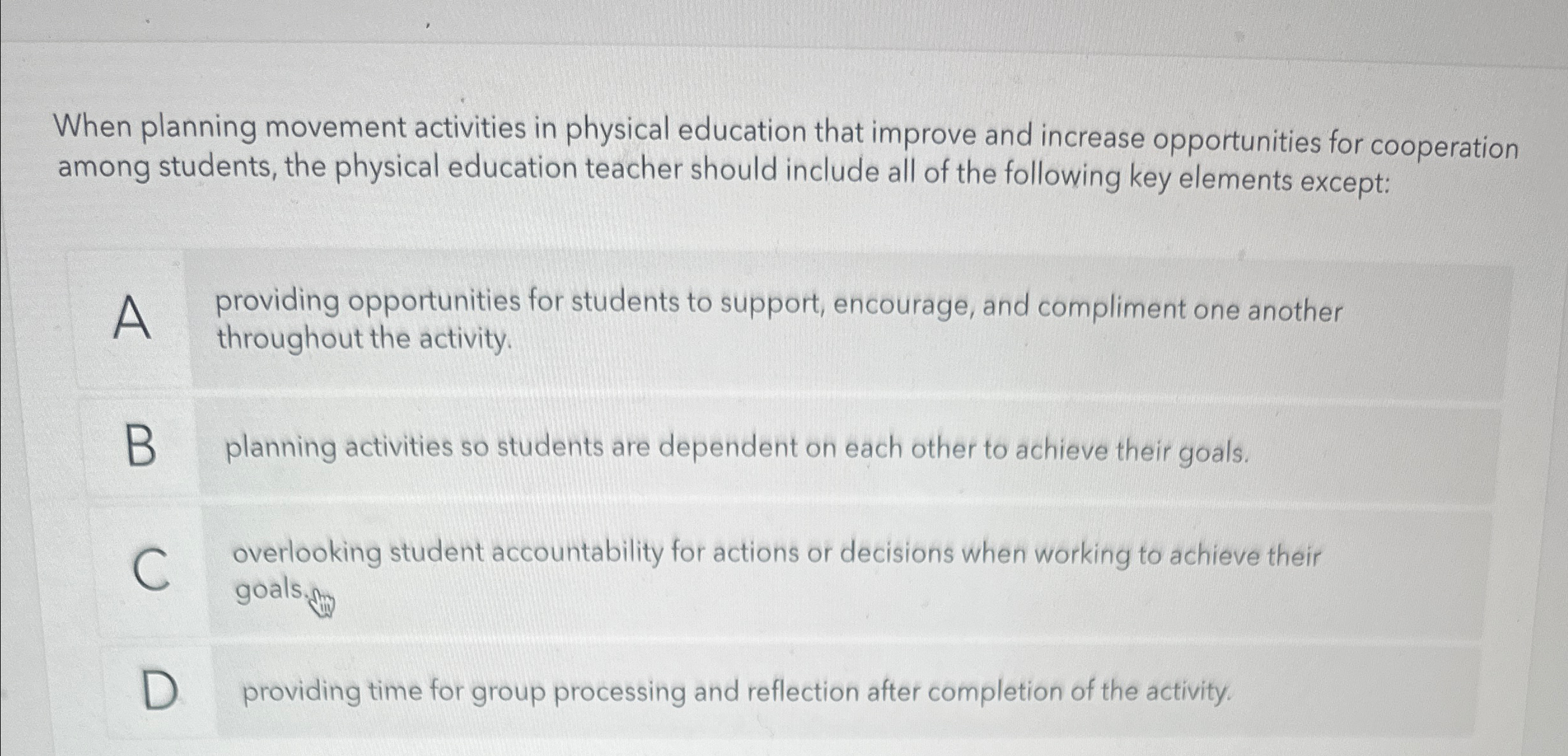 Solved When planning movement activities in physical | Chegg.com