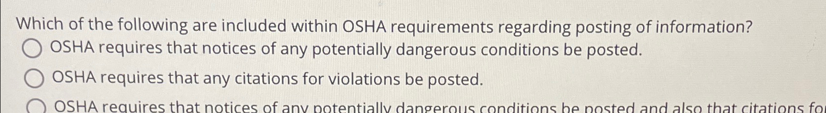Solved Which of the following are included within OSHA | Chegg.com