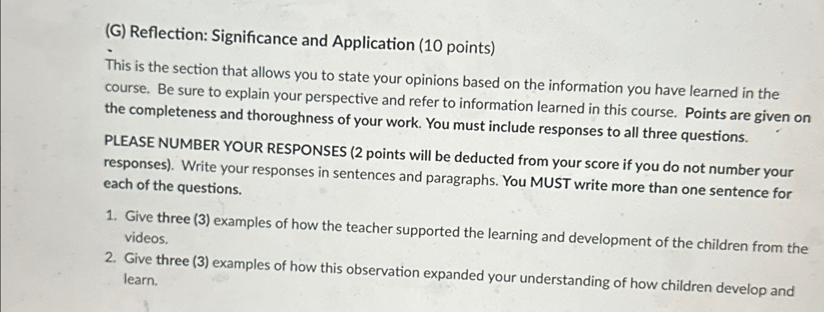 Solved (G) ﻿Reflection: Significance and Application (10 | Chegg.com