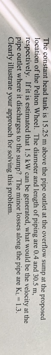 Solved The constant head tank is 15.25 m above the pipe | Chegg.com