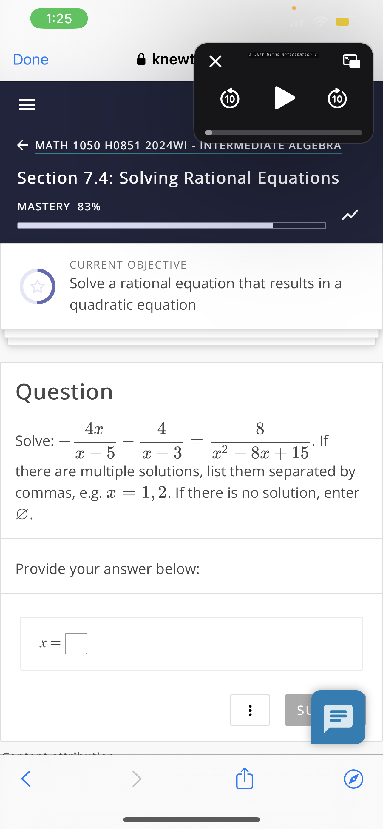 Solved DoneknewtJust blind anticipation(10)(10)-=MATH 1050 | Chegg.com