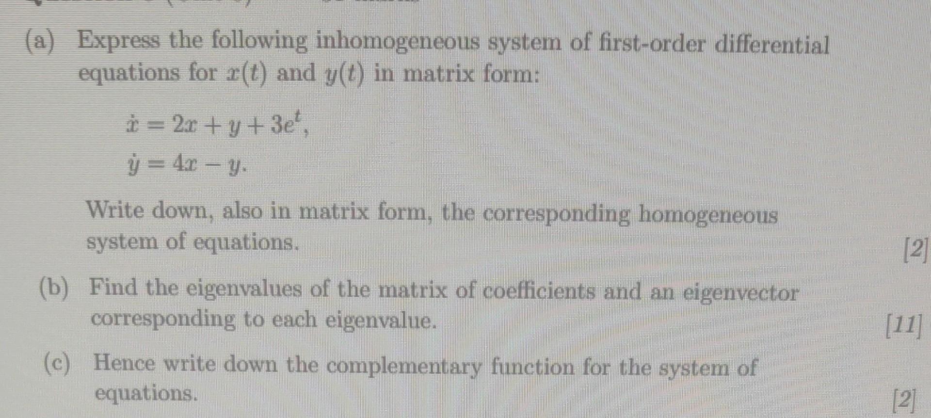Solved (a) Express the following inhomogeneous system of | Chegg.com