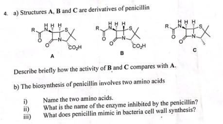 Solved 4. a) Structures A,B and C are derivatives of | Chegg.com