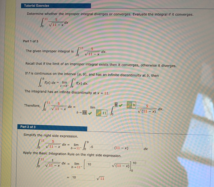 Solved Tutorial Exercise Determine whether the improper | Chegg.com