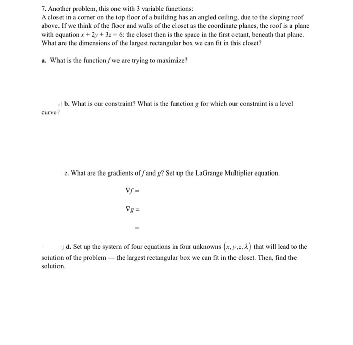 Solved 7. Another problem, this one with 3 variable | Chegg.com