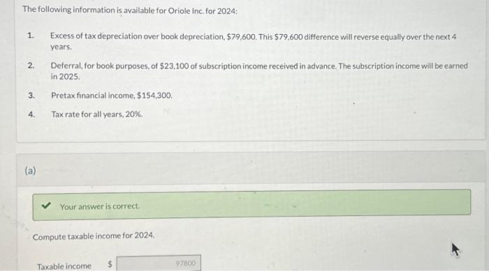 Solved The following information is available for Oriole | Chegg.com