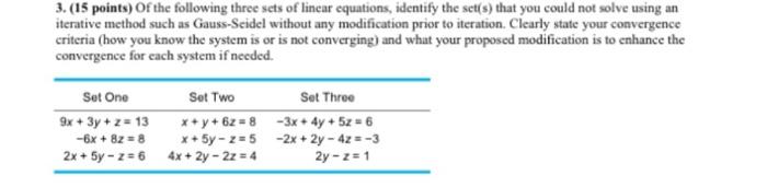 3. (15 points) Of the following three sets of linear | Chegg.com