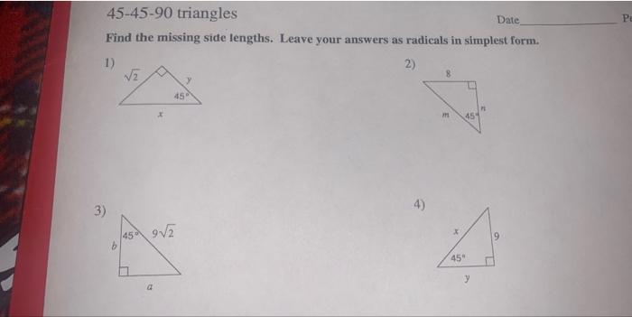 Solved Find the missing side lengths. Leave your answers as | Chegg.com