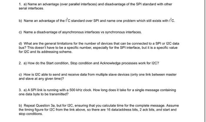 Solved 1. a) Name an advantage (over parallel interfaces) | Chegg.com