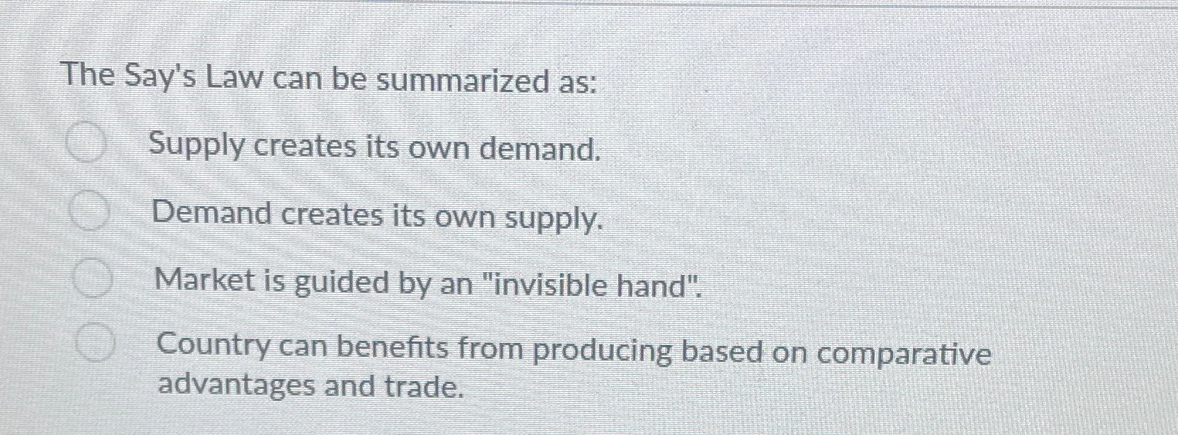 Solved The Say's Law can be summarized as:Supply creates its | Chegg.com