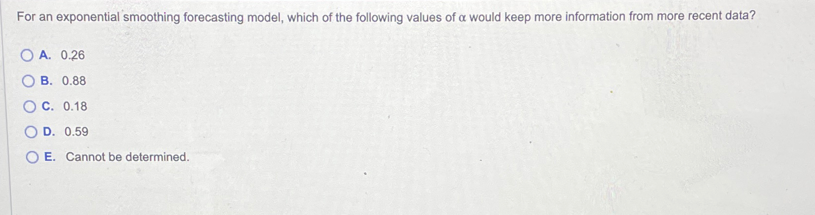 Solved For an exponential smoothing forecasting model, which | Chegg.com